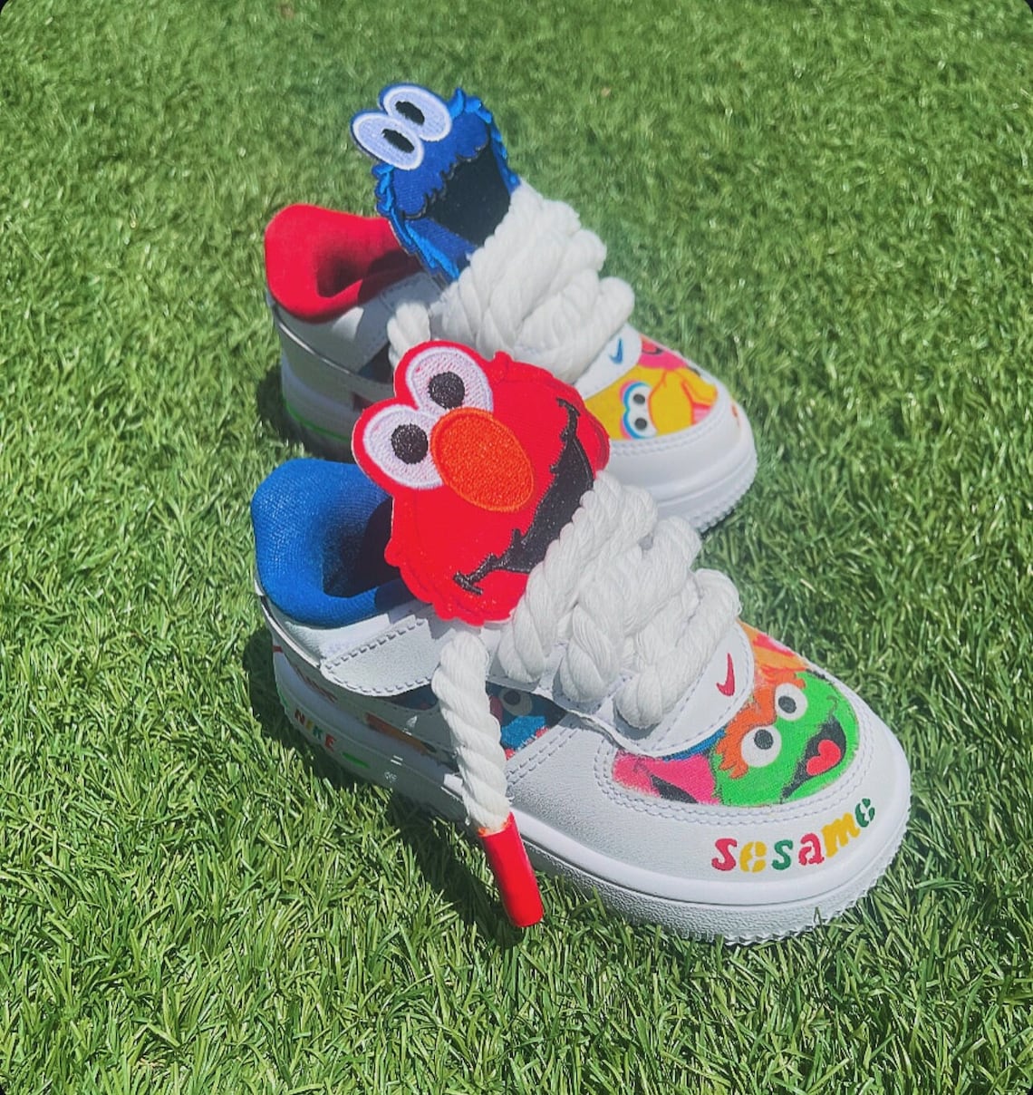 Sesame Street Style Toddlers/kids Custom Air Force 1s With Elmo ...