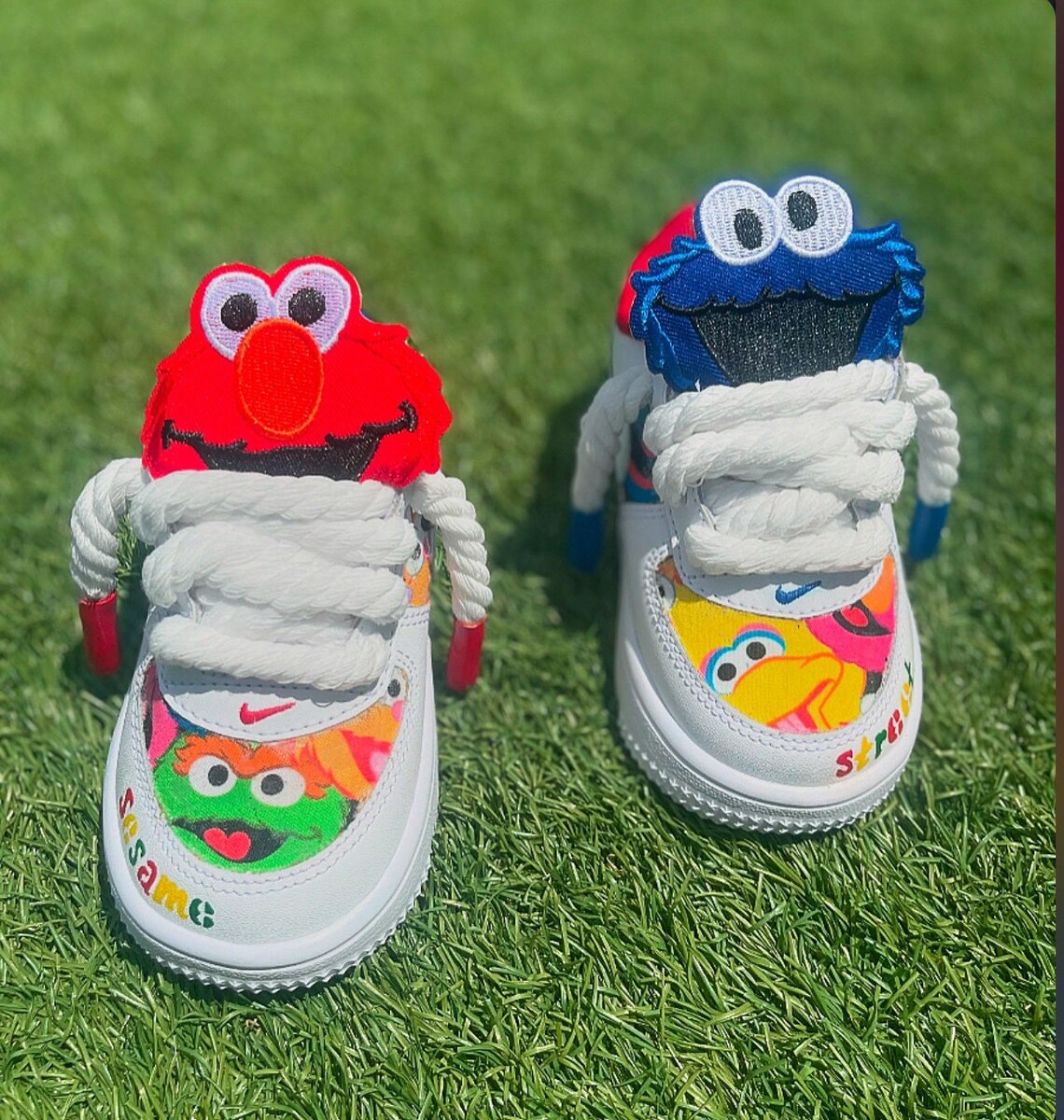 Sesame Street Style Toddlers/kids Custom Air Force 1s With Elmo ...