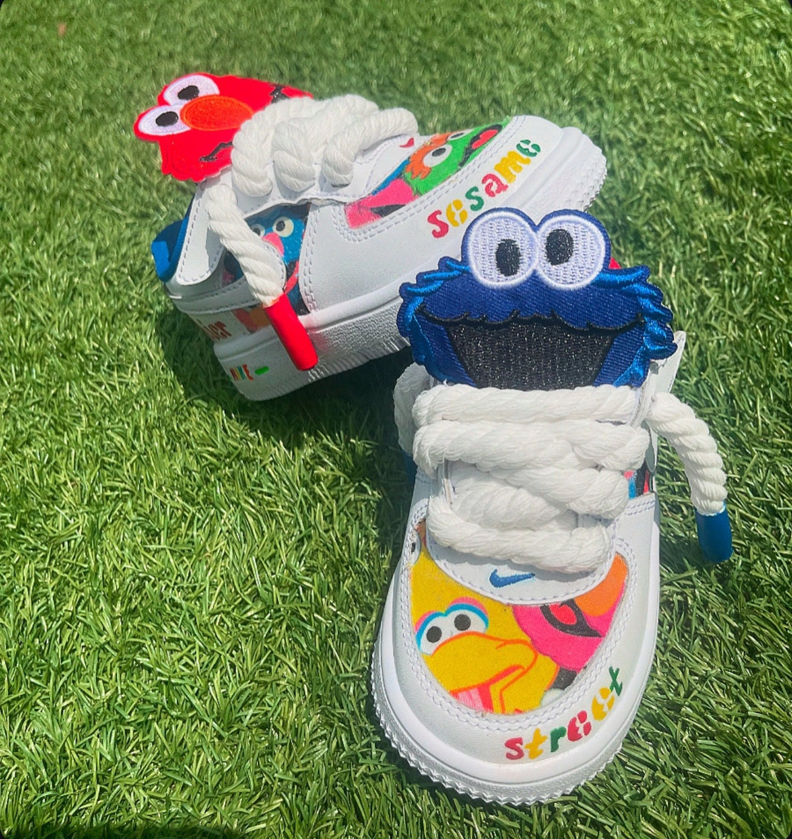 Sesame Street Style Toddlers/kids Custom Air Force 1s With Elmo ...