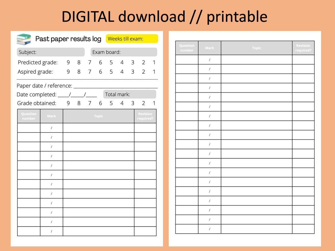 Past Paper Results Log | Keep Track of Your Progress | 2 Formats ...