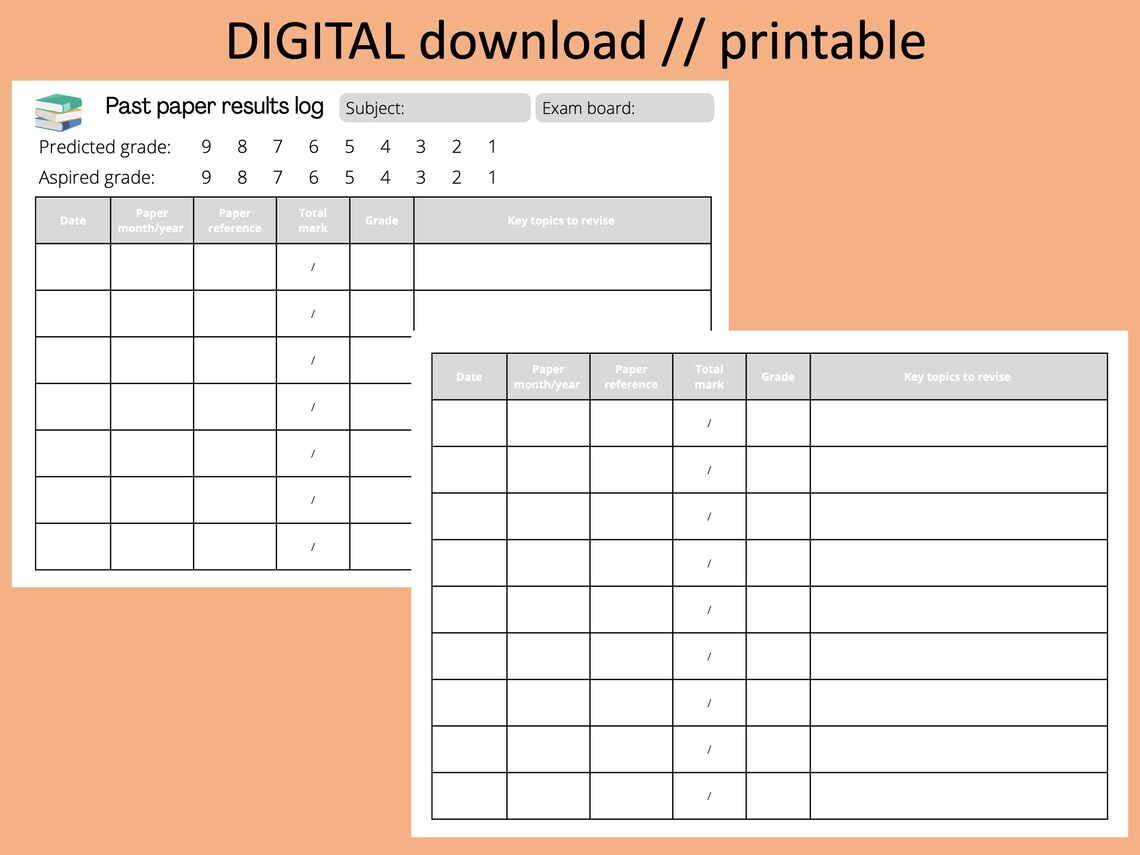 Past Paper Results Log | Keep Track of Your Progress | 2 Formats ...