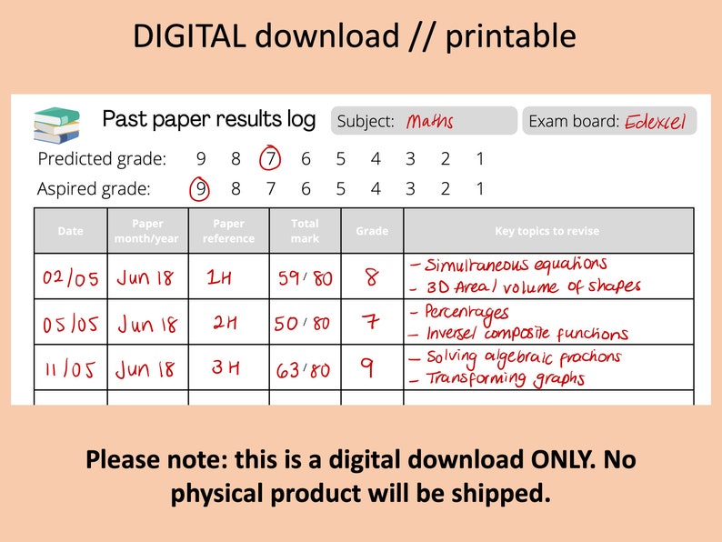 Past Paper Results Log | Keep Track of Your Progress | 2 Formats ...