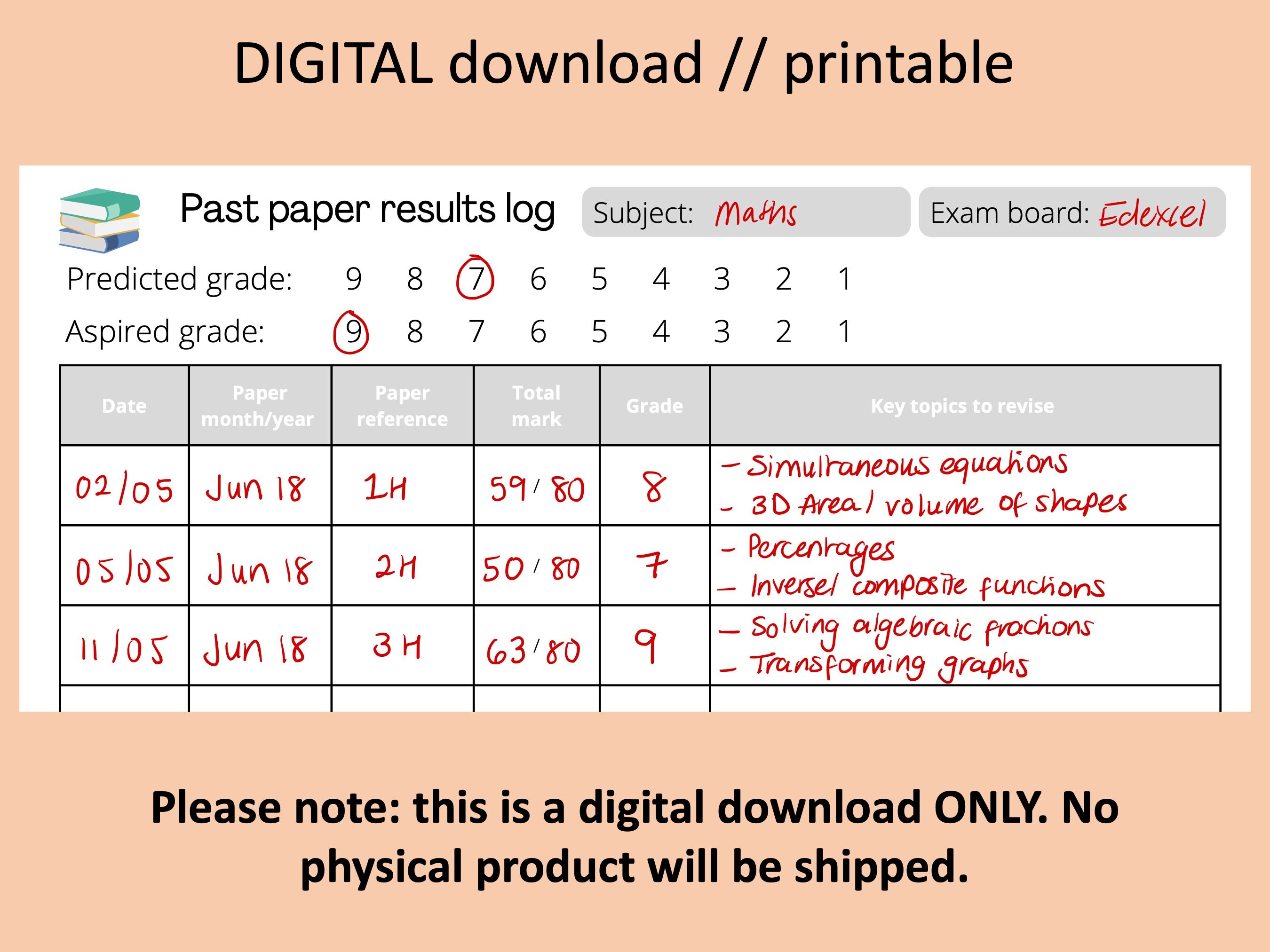 Past Paper Results Log | Keep Track of Your Progress | 2 Formats ...