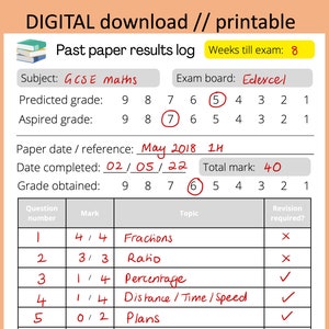 Past Paper Results Log | Keep Track of Your Progress | 2 Formats ...