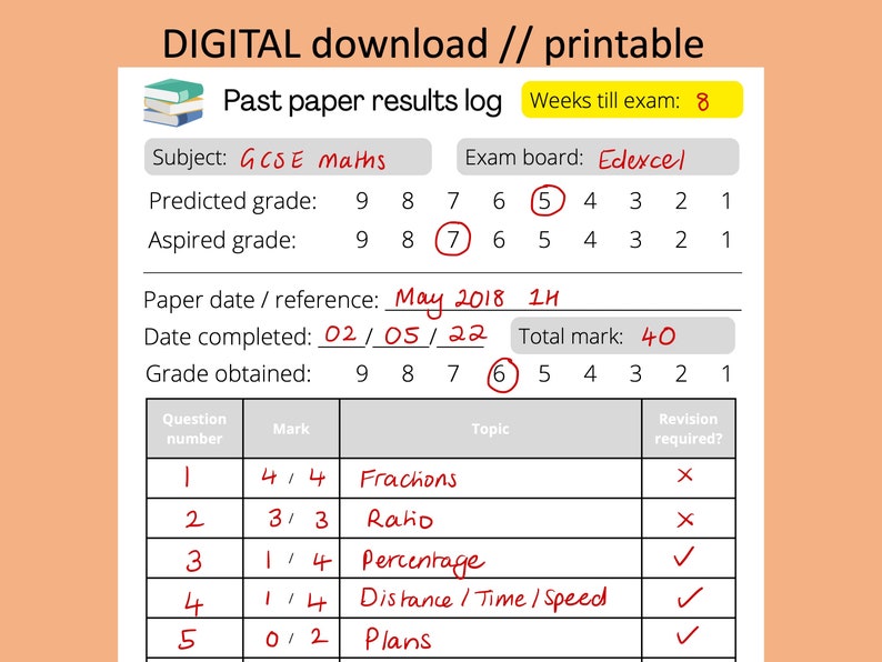 Past Paper Results Log | Keep Track of Your Progress | 2 Formats ...