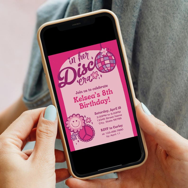 Disco Daisy Editable Birthday Party Invitation, Retro Flower, Mobile ...