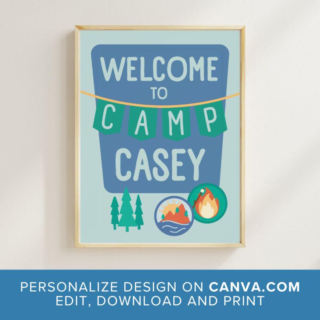 Camping Birthday Party Welcome Sign, Happy Camper Entry Signage ...