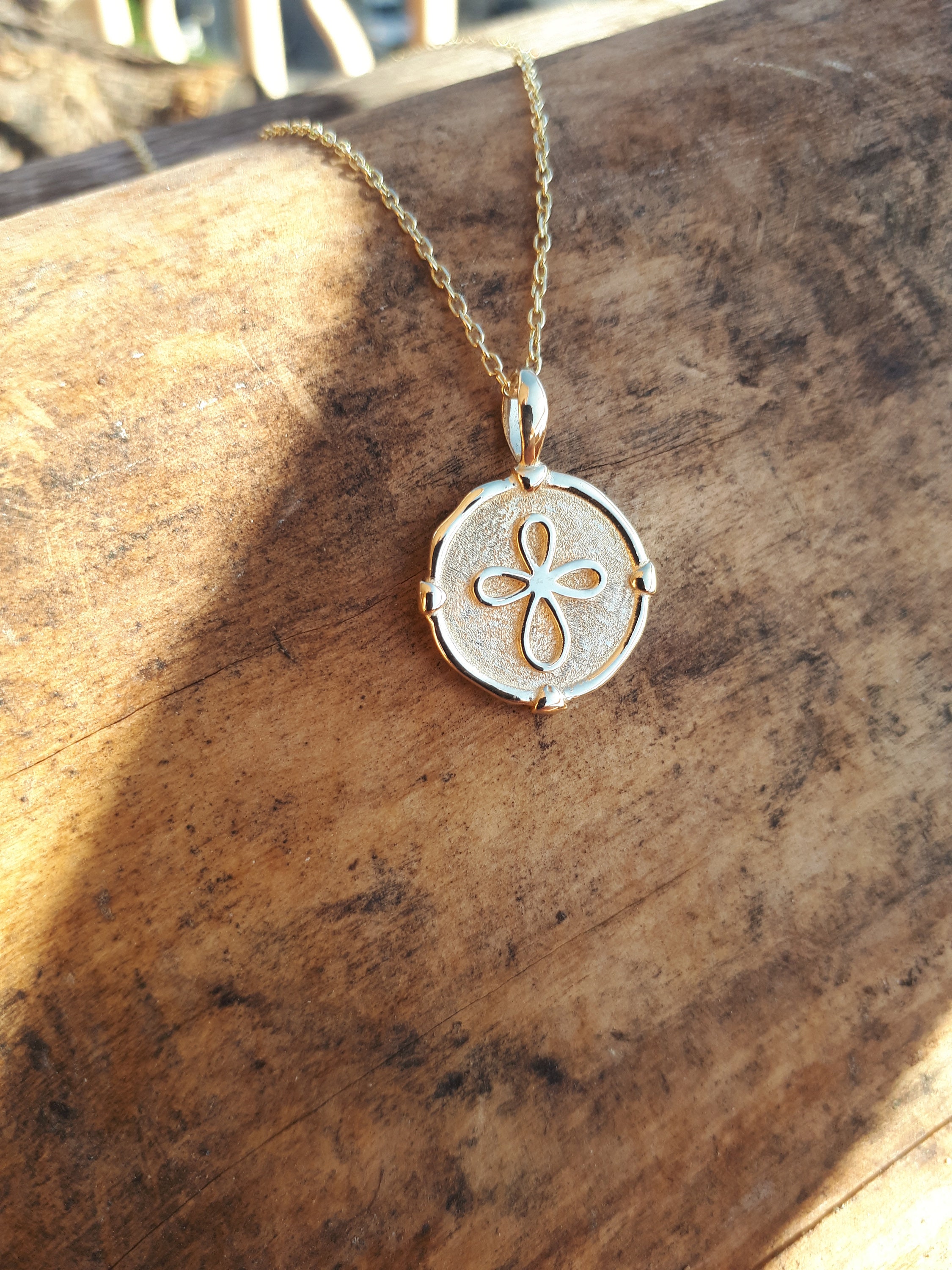 Solid Gold Cross 14K, Coin Necklace, Handmade Cross Gift, Coin Handmade ...