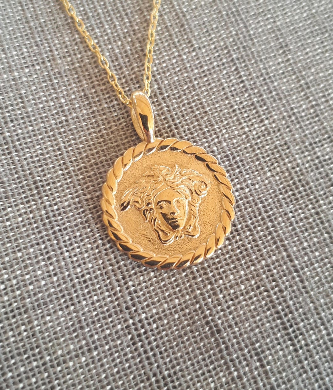 14K Solid Gold Medusa Coin Necklace: Greek Mythology Charm - Etsy