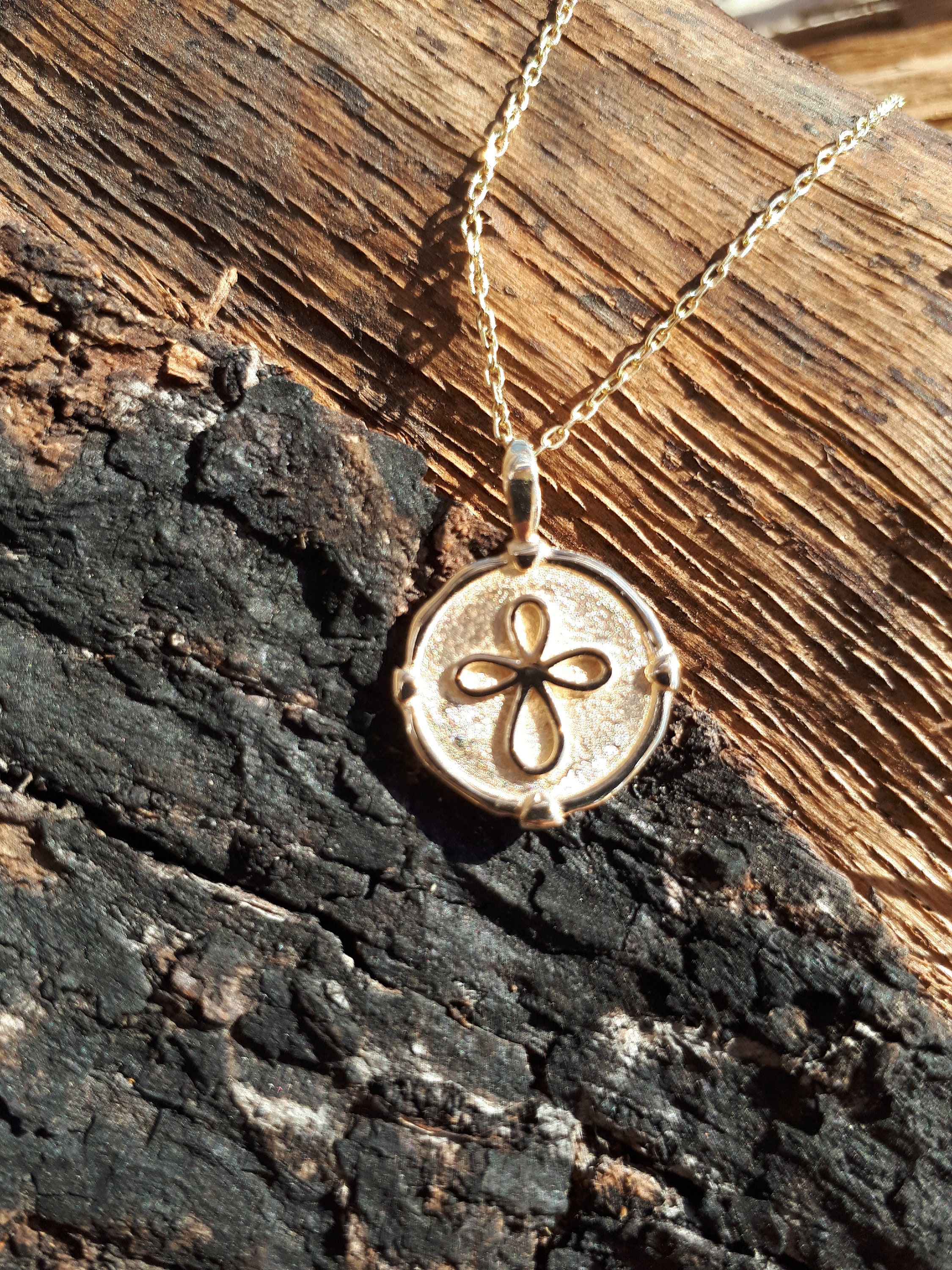 Solid Gold Cross 14K, Coin Necklace, Handmade Cross Gift, Coin Handmade ...