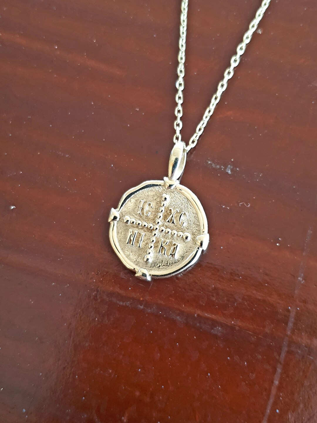 14K Solid Gold Cross NIKA Coin Necklace, Byzantine Cross, Cross Jewel ...