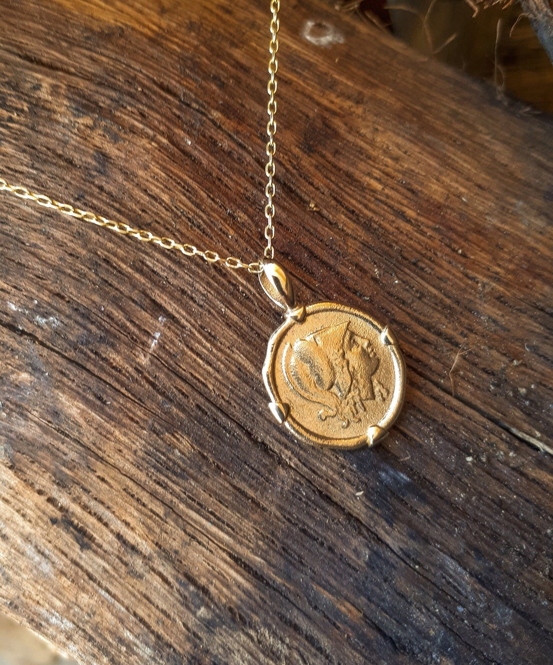 14K Solid Gold Athena Coin Necklace: Greek Goddess Jewelry - Etsy