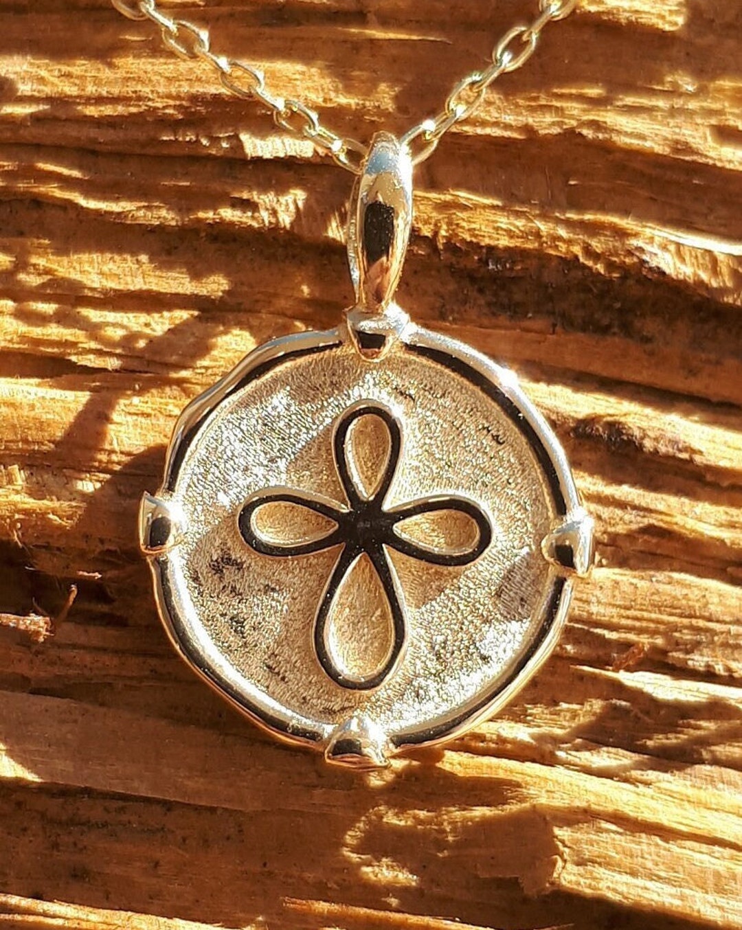 Solid Gold Cross 14K, Coin Necklace, Handmade Cross Gift, Coin Handmade ...