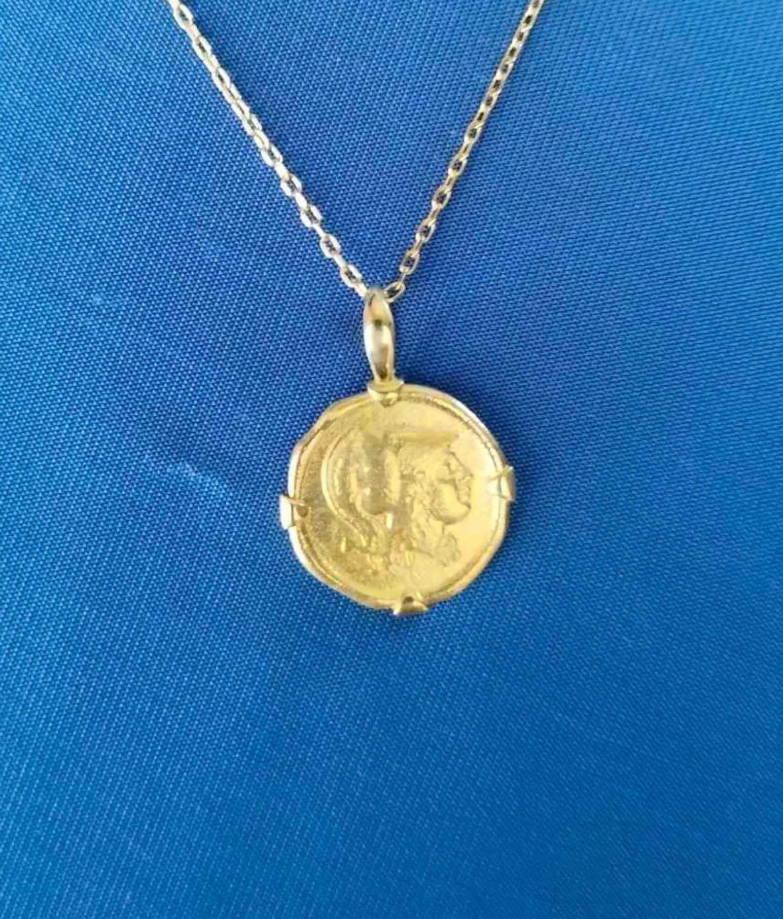 14K Solid Gold Athena Coin Necklace: Greek Goddess Jewelry - Etsy