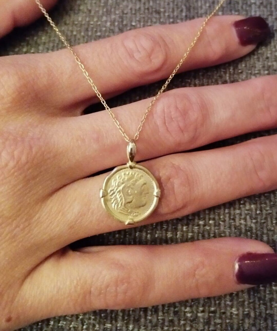 Two Sides Alexander the Great Necklace, 14K Solid Gold Alexander the ...