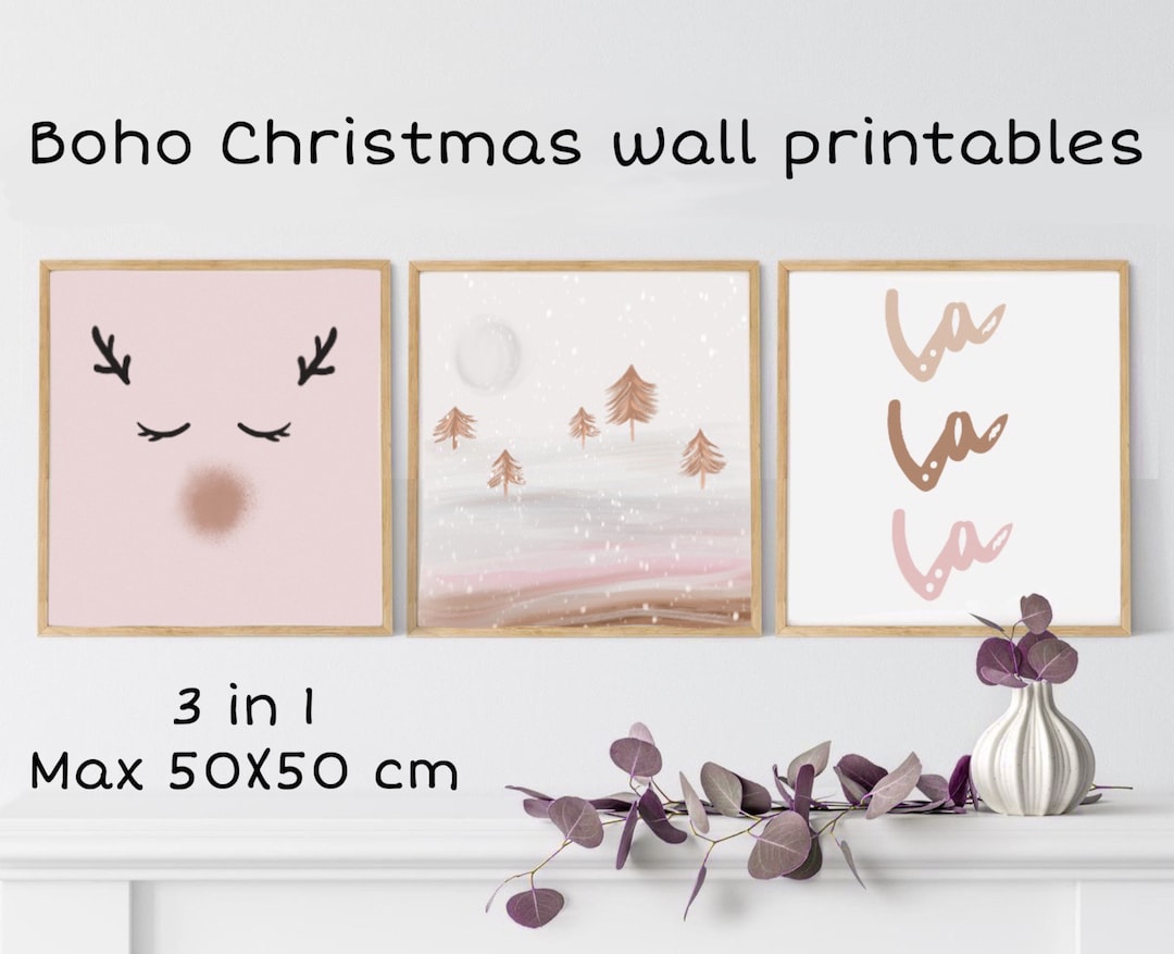 Christmas Printable, Boho Christmas Art, Pink Christmas, Christmas Wall ...