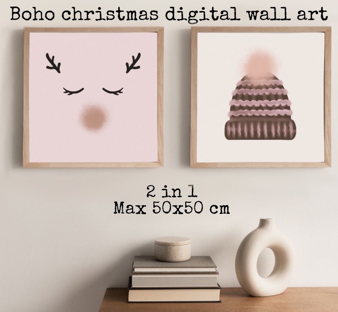 Christmas Printable, Boho Christmas Art, Pink Christmas, Christmas Wall ...