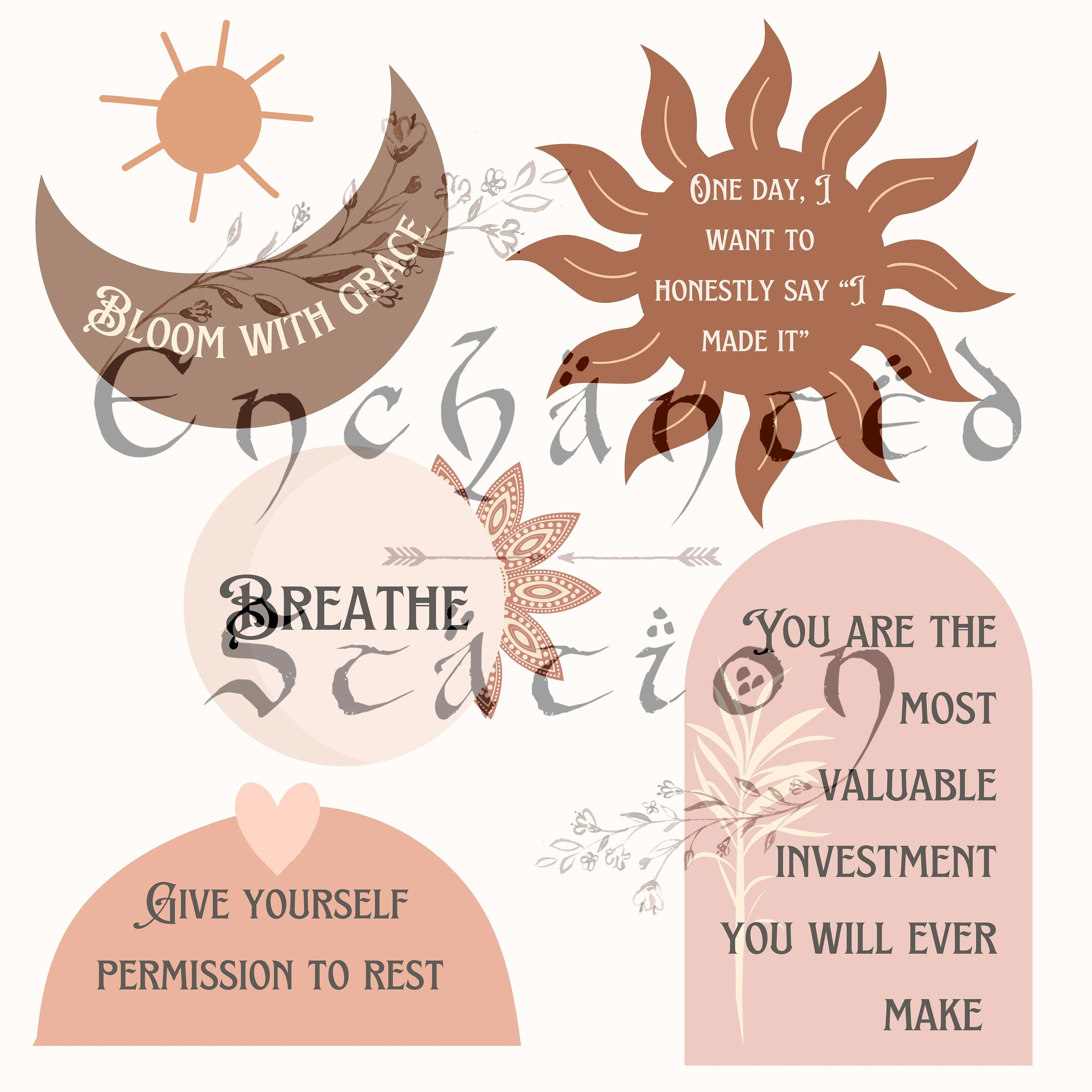 Inspirational Boho Quotes Design Bundle, Motivational Mental Health ...