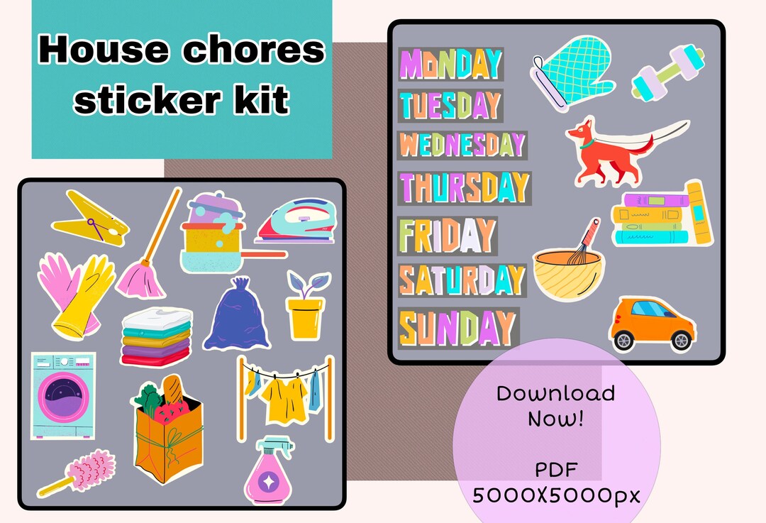 Everyday House Chores Sticker Kit, House Chores Digital Sticker Kit for ...