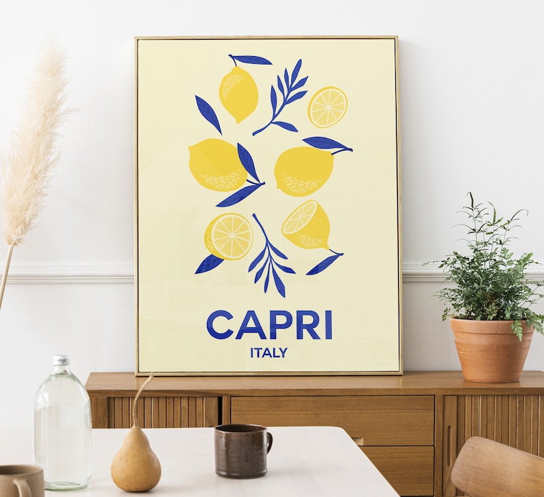 Capri Travel Poster Print, Lemon Print Wall Art, Summer Print, Dolce ...