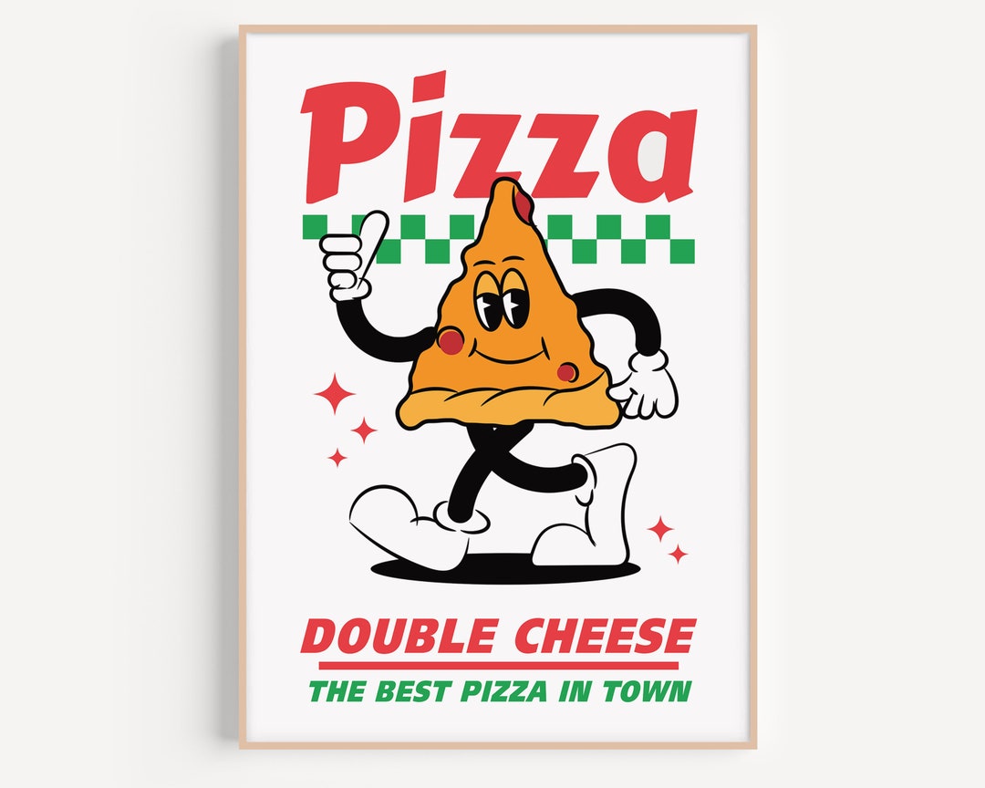 Pizza Poster Print, Pepperoni Pizza, Retro Food Art, Cartoon Pizza ...