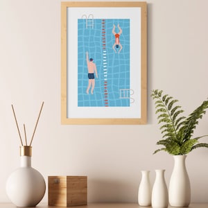 Swimming Pool Print, Swimmers Artwork, Swimming Poster, Retro Sport ...