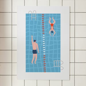 Swimming Pool Print, Swimmers Artwork, Swimming Poster, Retro Sport ...
