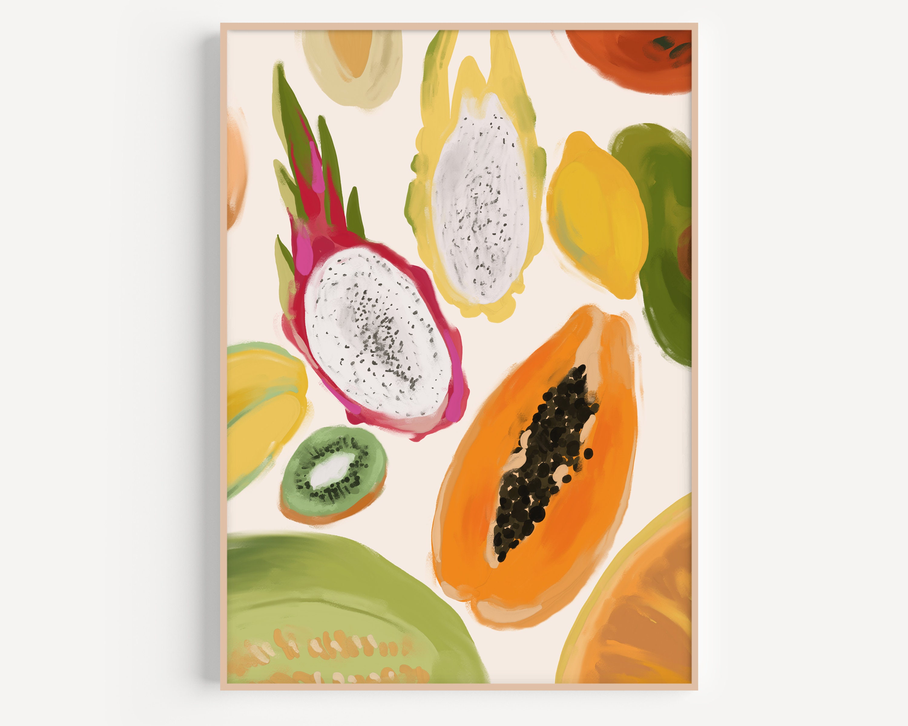 Tropical Fruits Print, Fruit Art Print, Food Print, Still Life, Digital ...