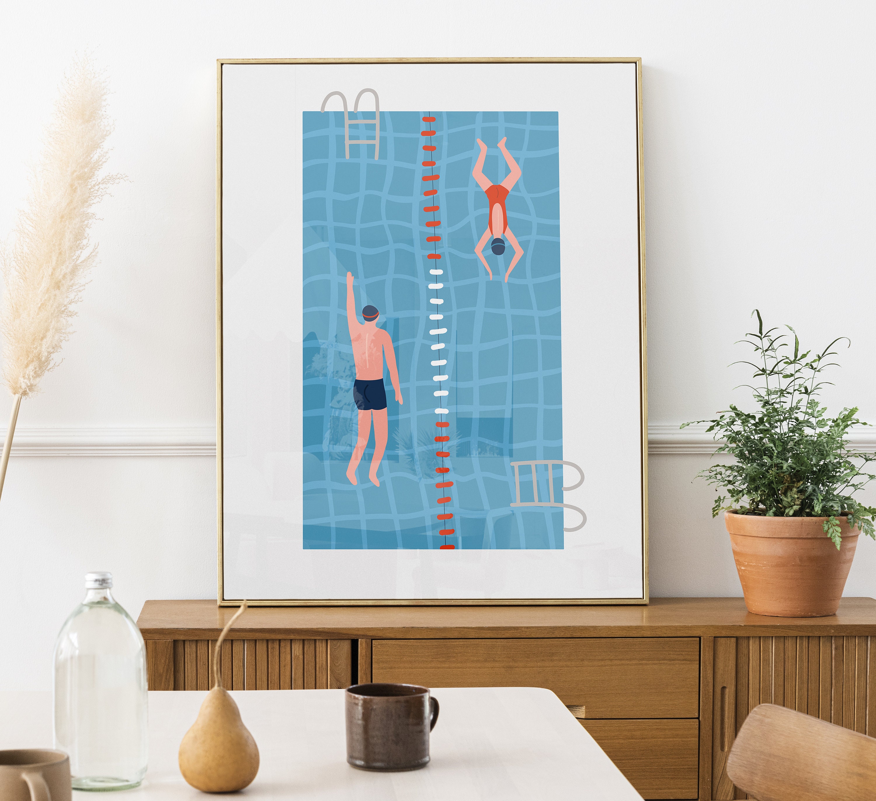 Swimming Pool Print, Swimmers Artwork, Swimming Poster, Retro Sport ...