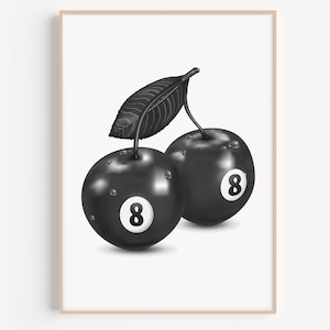 Trendy Retro 8 Ball Cherries Print, Lucky You Print, Tattoo Poster Art ...