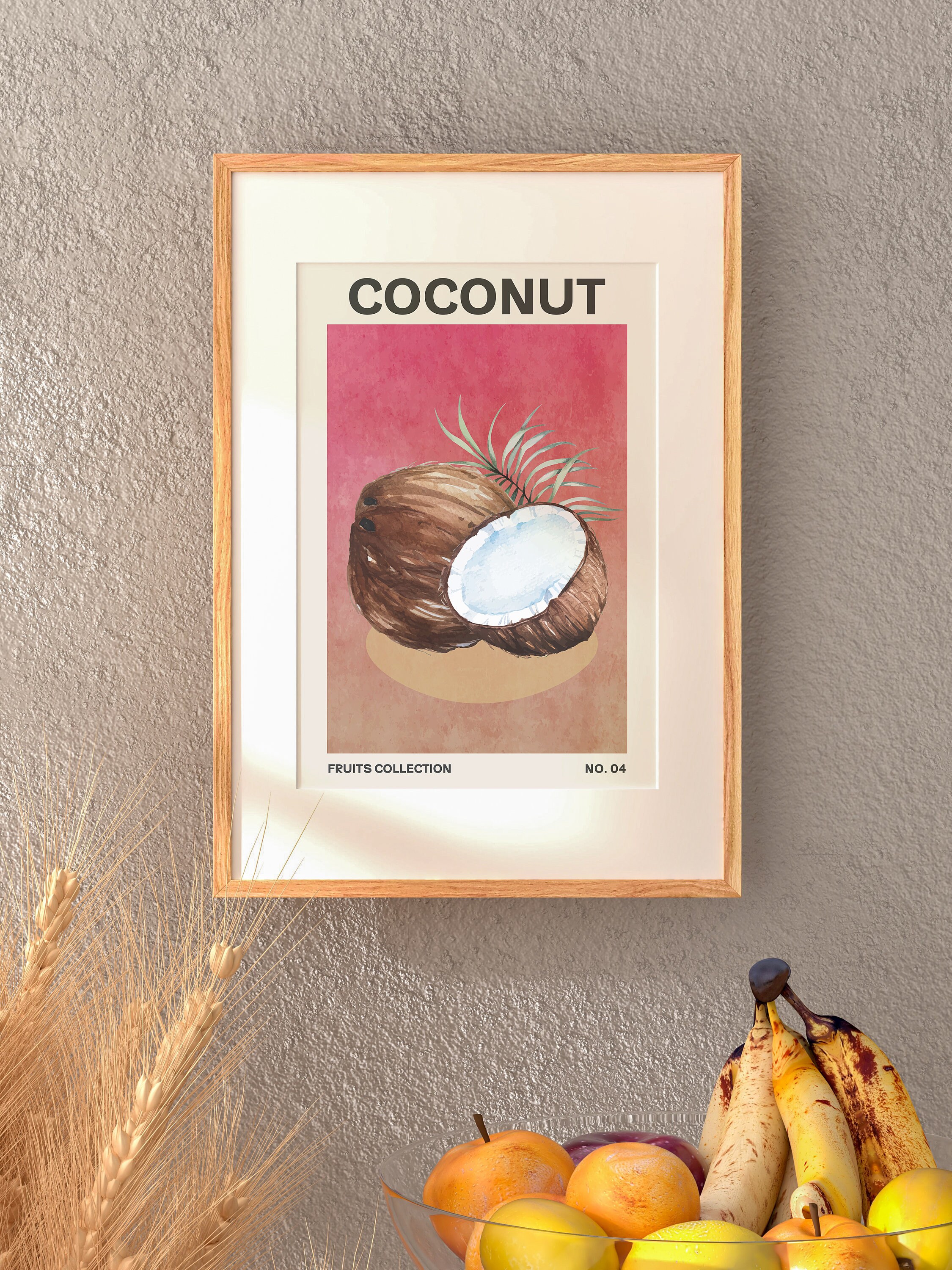 Coconut Print, Coconut Kitchen Print, Fruit Wall Art, Fruit Poster ...