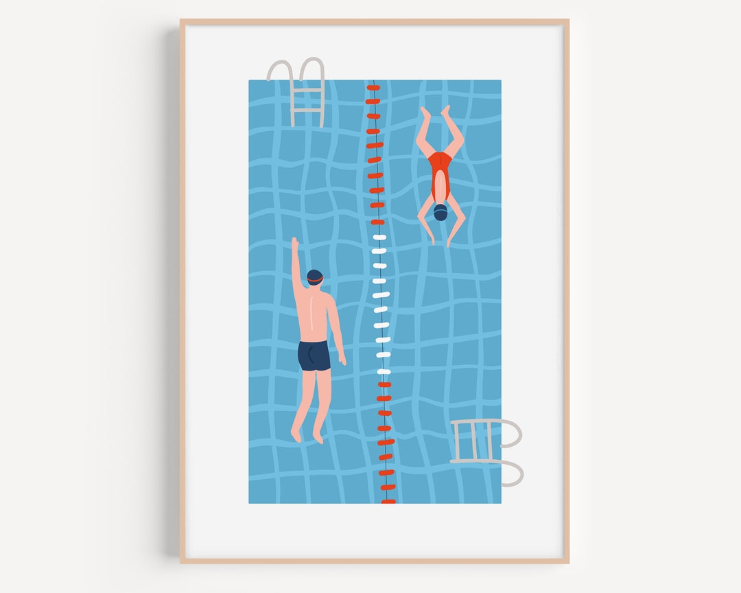 Swimming Pool Print, Swimmers Artwork, Swimming Poster, Retro Sport ...