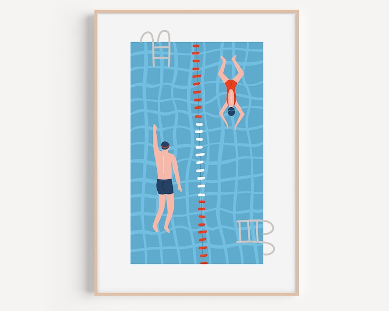 Swimming Pool Print, Swimmers Artwork, Swimming Poster, Retro Sport ...