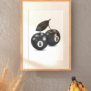 Trendy Retro 8 Ball Cherries Print, Lucky You Print, Tattoo Poster Art ...