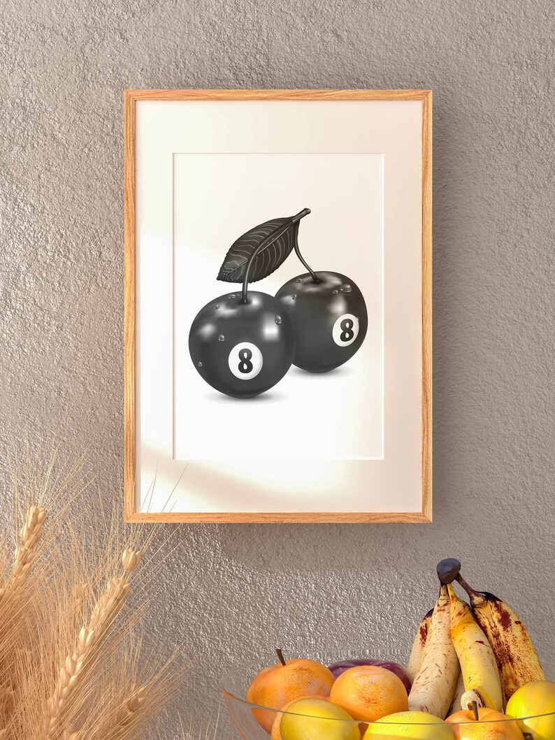 Trendy Retro 8 Ball Cherries Print, Lucky You Print, Tattoo Poster Art ...