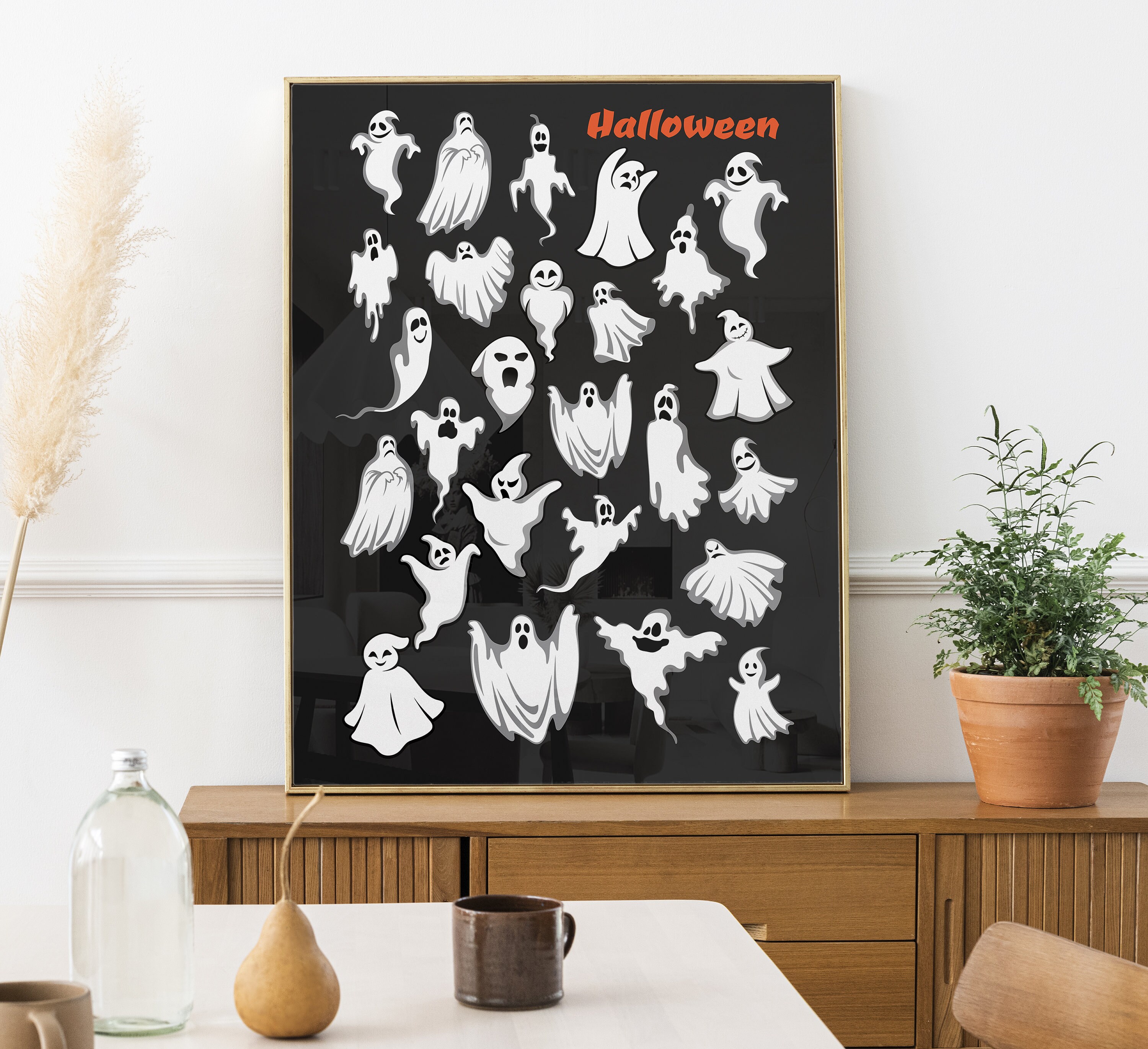 Halloween Printable Art Print, Ghost Poster, Halloween Poster, Black ...