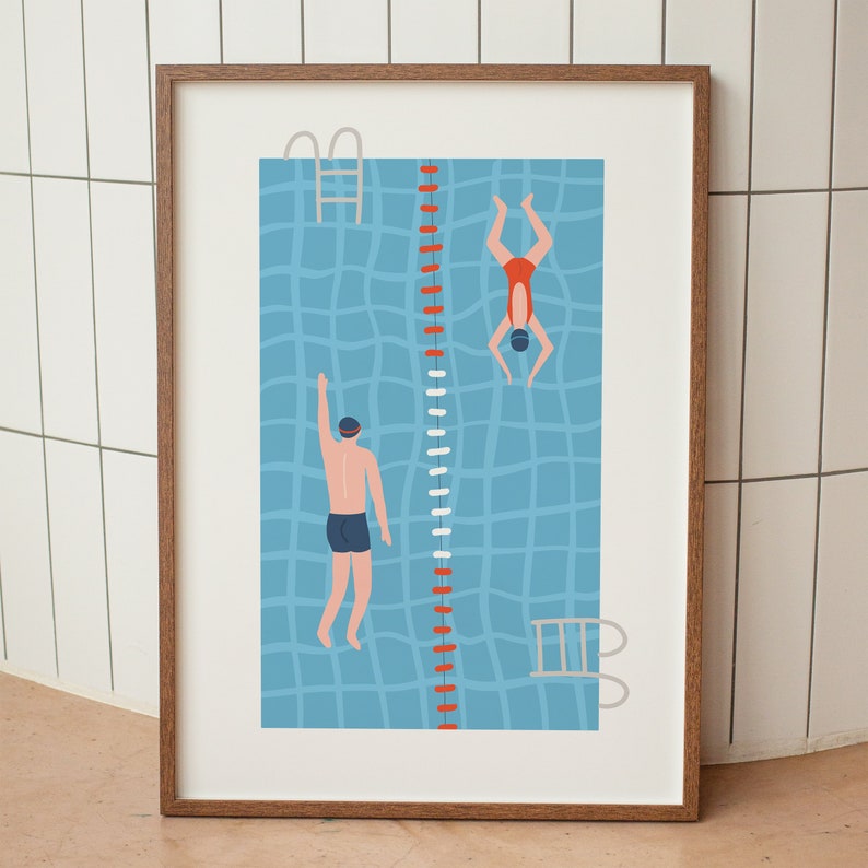 Swimming Pool Print, Swimmers Artwork, Swimming Poster, Retro Sport ...