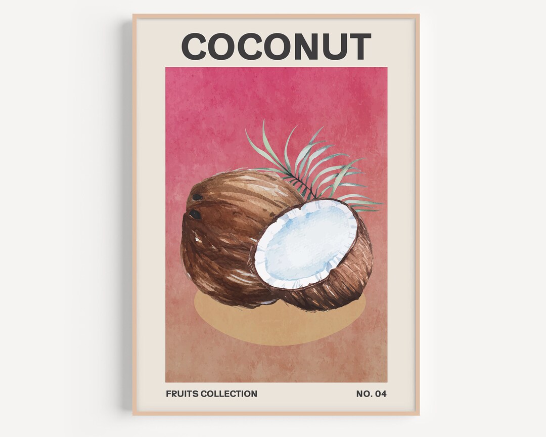 Coconut Print, Coconut Kitchen Print, Fruit Wall Art, Fruit Poster ...