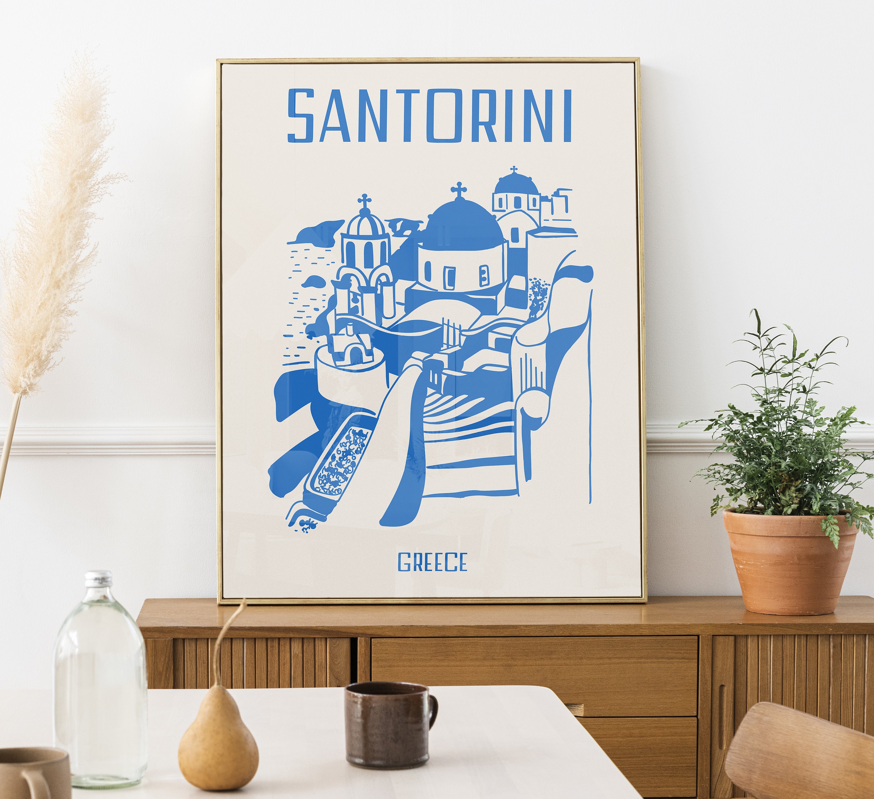 Santorini Travel Poster Greece Wall Art Greece Retro Print - Etsy