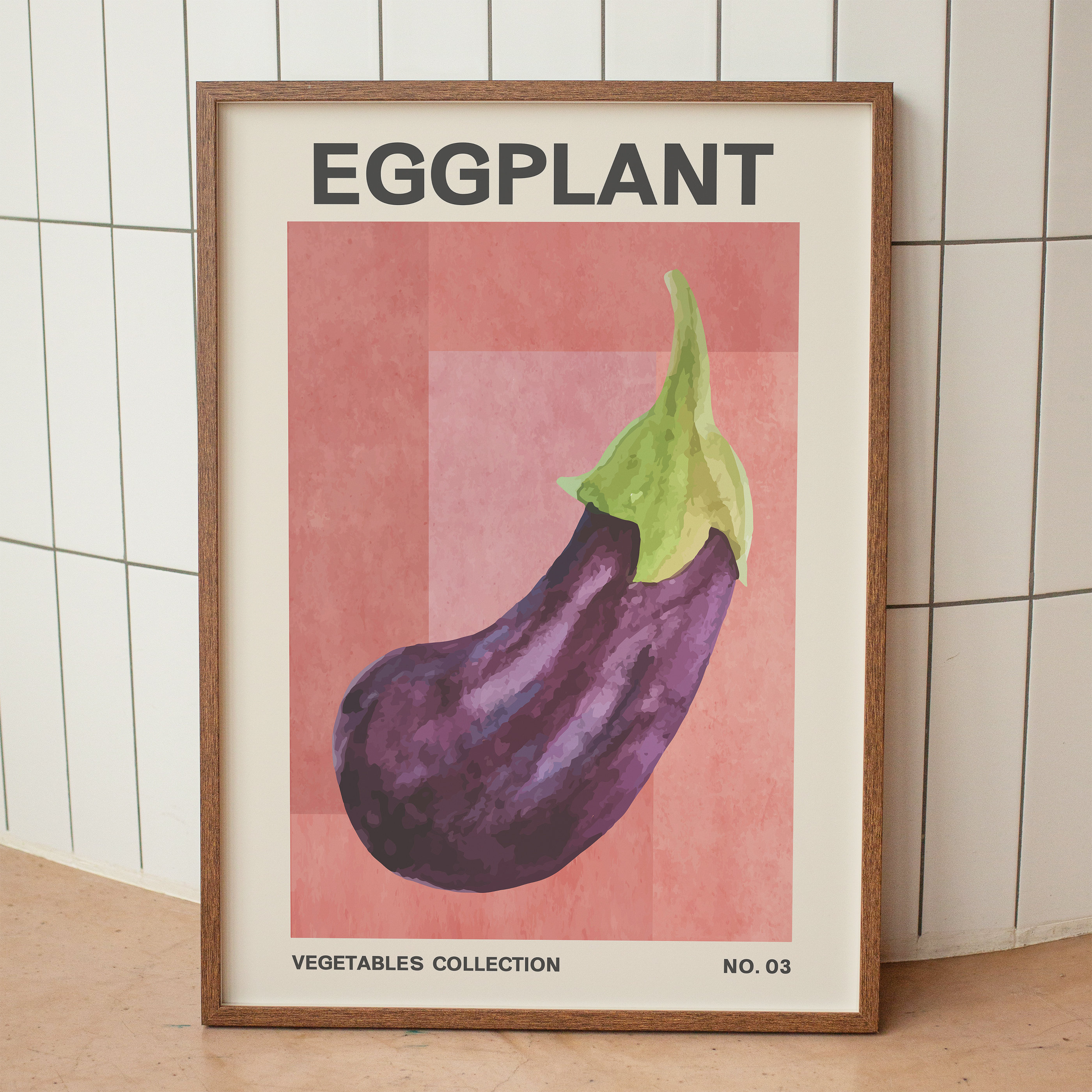 Retro Eggplant Poster Kitchen Printable Eggplant Poster Midcentury Modern Decor Vegan And