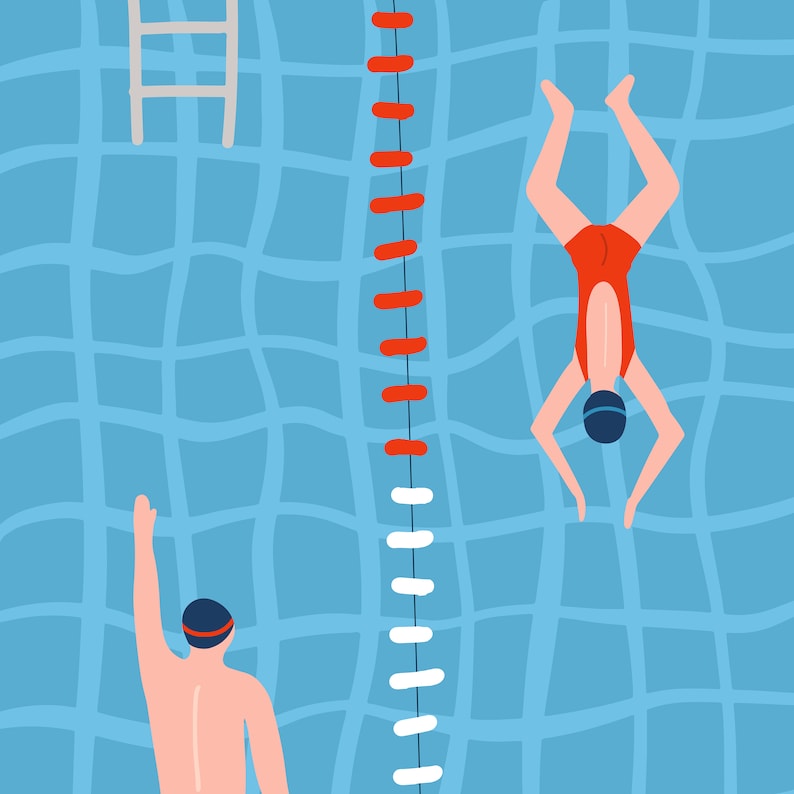 Swimming Pool Print, Swimmers Artwork, Swimming Poster, Retro Sport ...