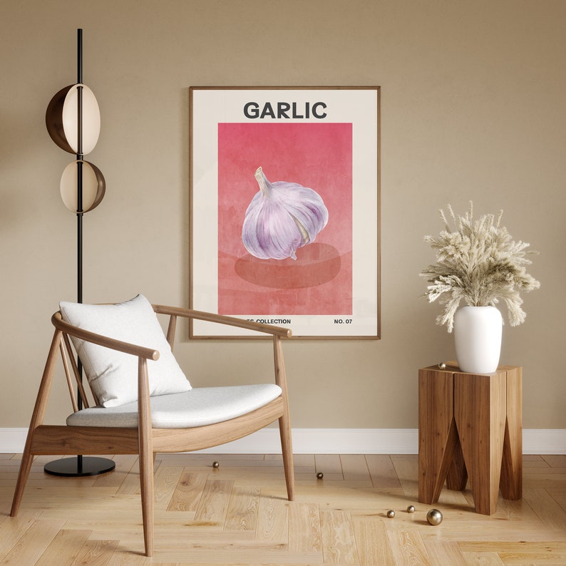 Retro Garlic Poster, Food Wall Art, Food Poster, Garlic Print, Kitchen ...