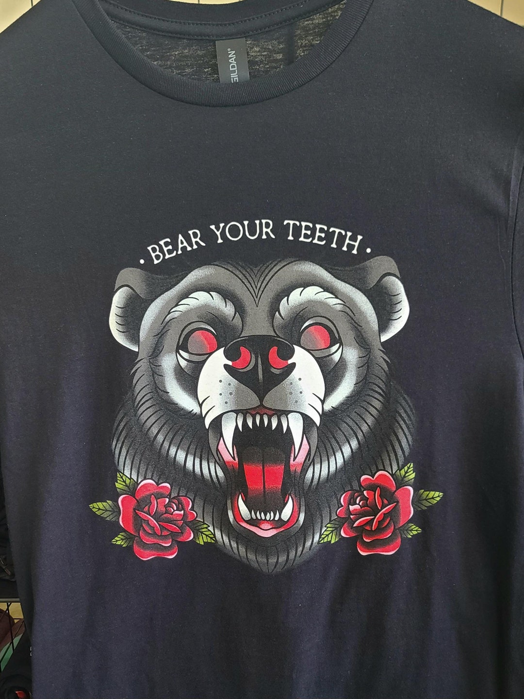 BEAR YOUR TEETH - Tattoo Style Bear T-shirt - Black Softstyle - Etsy