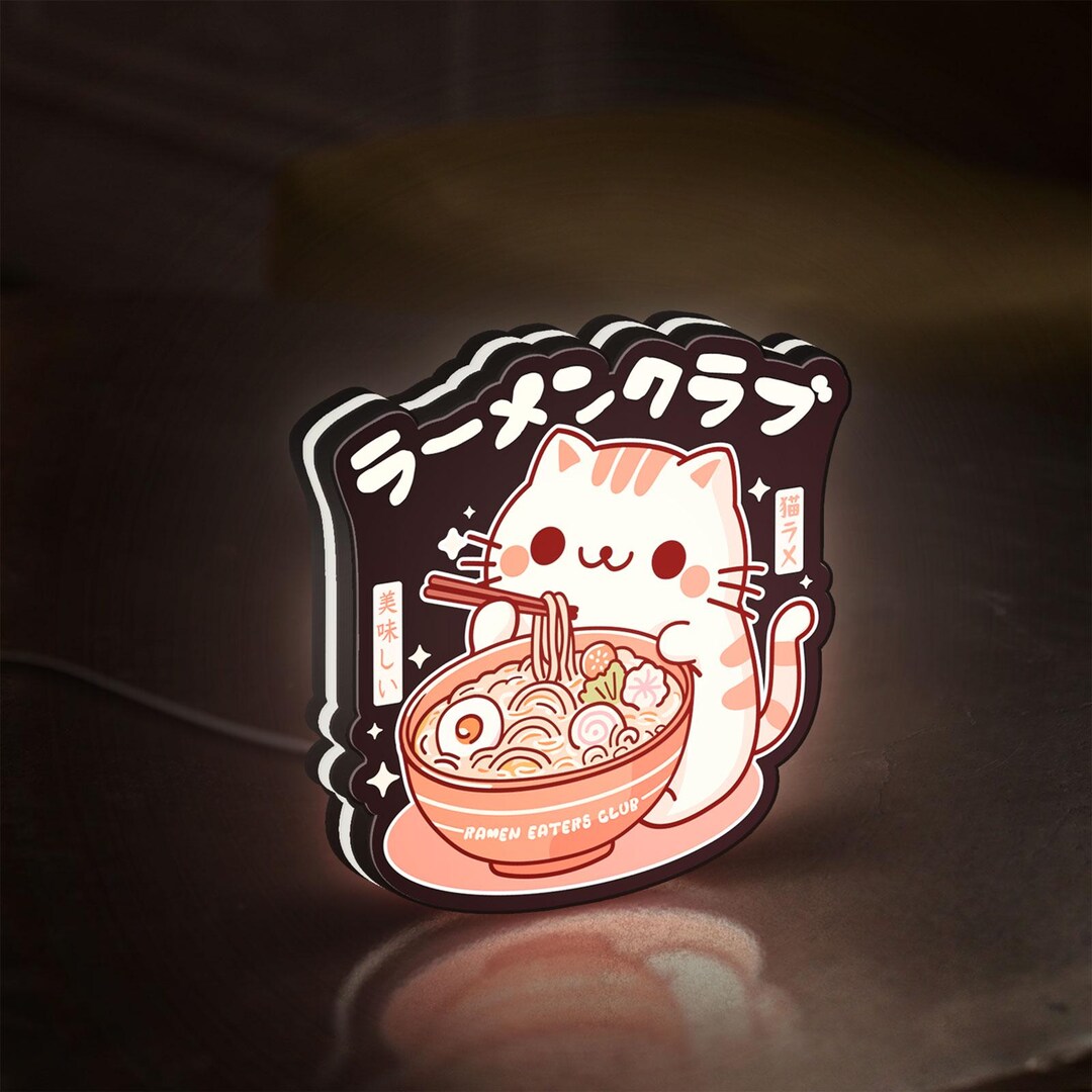 Cute Cat Ramen 3D LED Light Box, Japanese Restaurant Decor, Anime Night ...