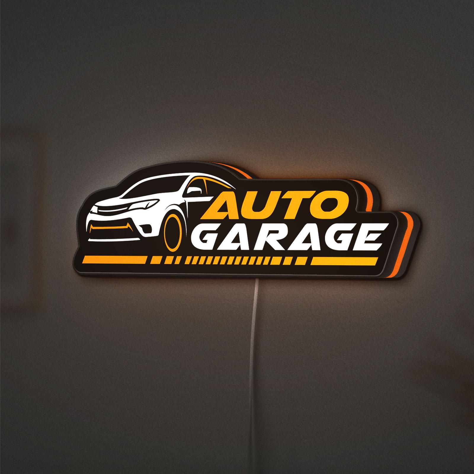 3D Auto Garage LED Sign, Modern 3D Illuminated Car Lightbox ...