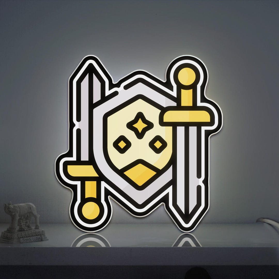 RPG Sword and Shield 3D Novelty Light Box for Game Rooms, Fantasy ...