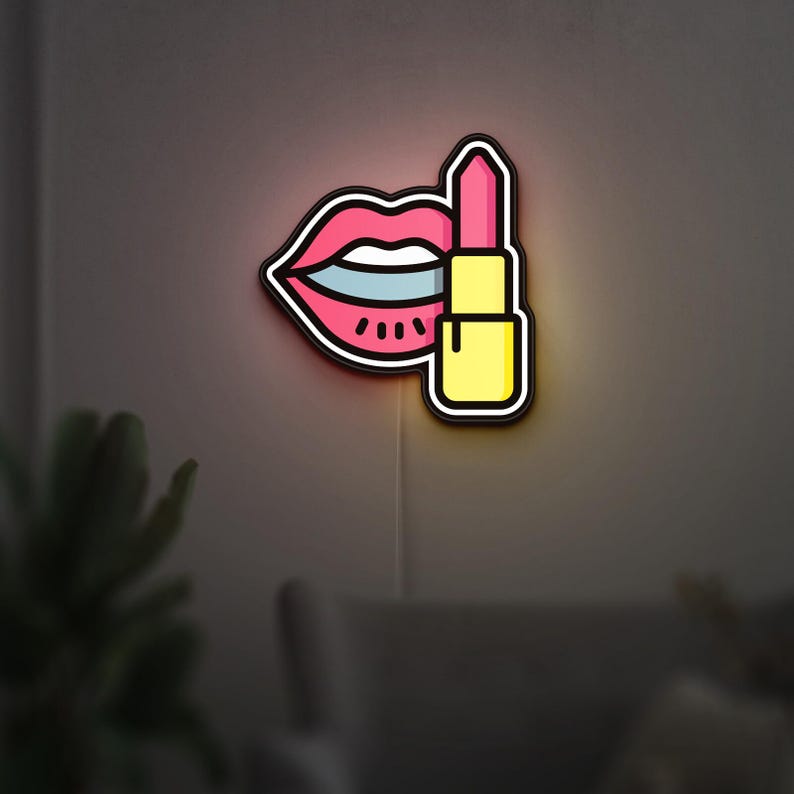 Lipstick 3D Novelty Light Box, Elegant Beauty Salon Wall Art, Feminine ...