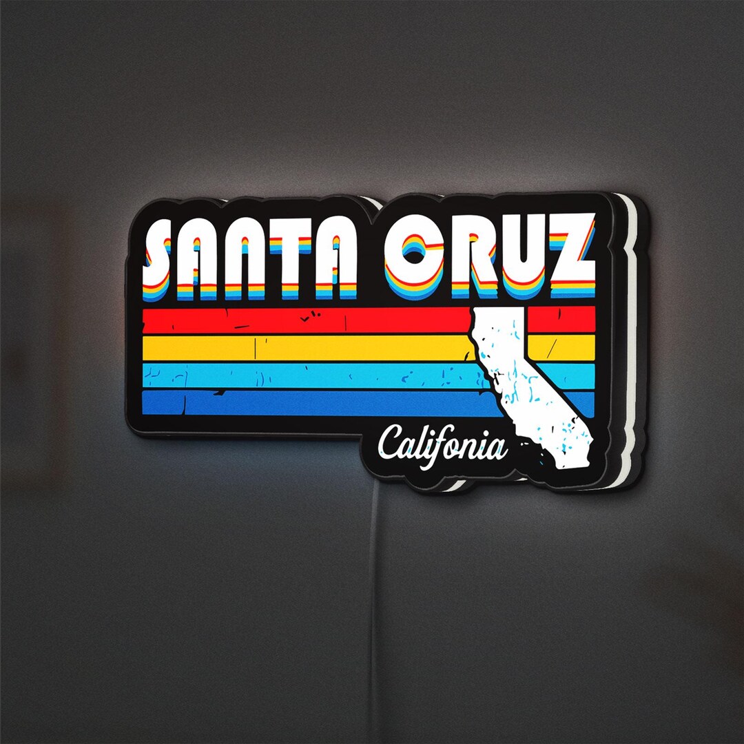 Santa Cruz Retro Glow Sign - Vintage Beach Wall Decor, 70s Inspired LED ...
