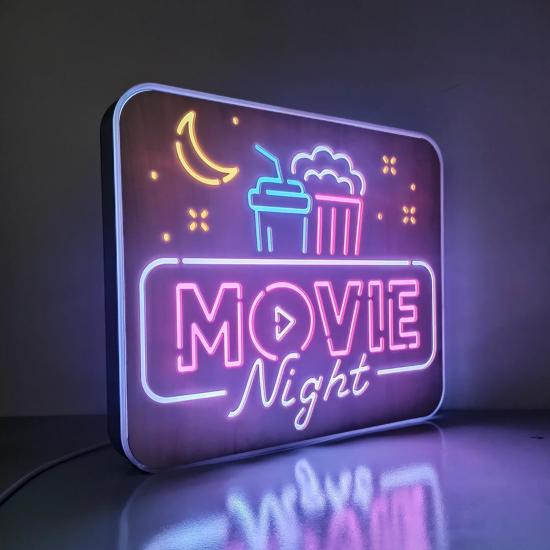 Movie Night LED Lightbox | Cinema Light Sign Wall Art, Theater Room ...