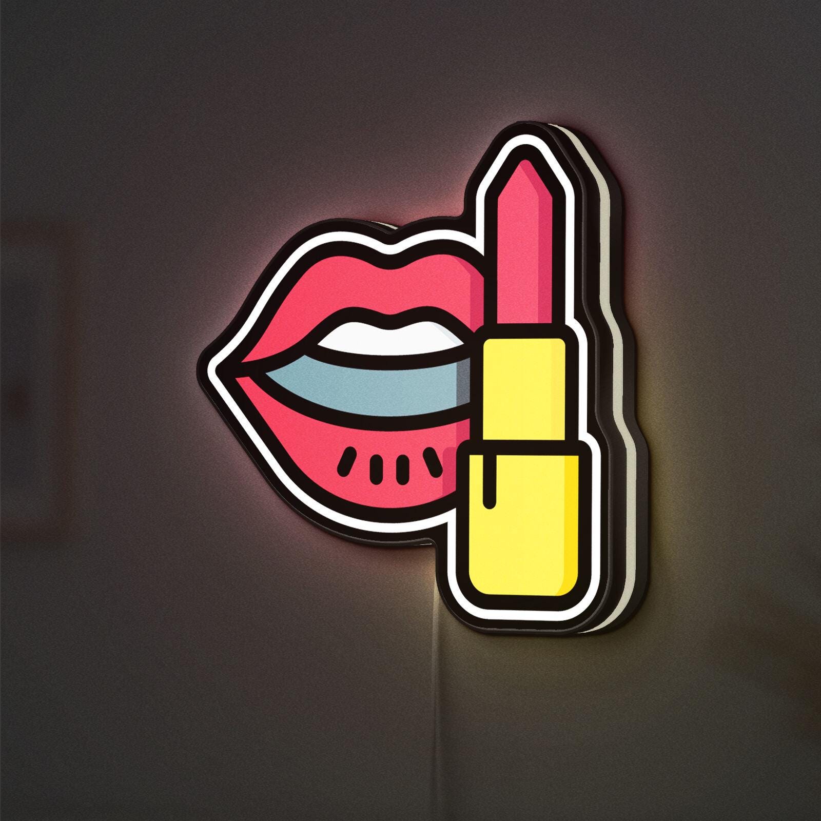 Lipstick 3D Novelty Light Box, Elegant Beauty Salon Wall Art, Feminine ...